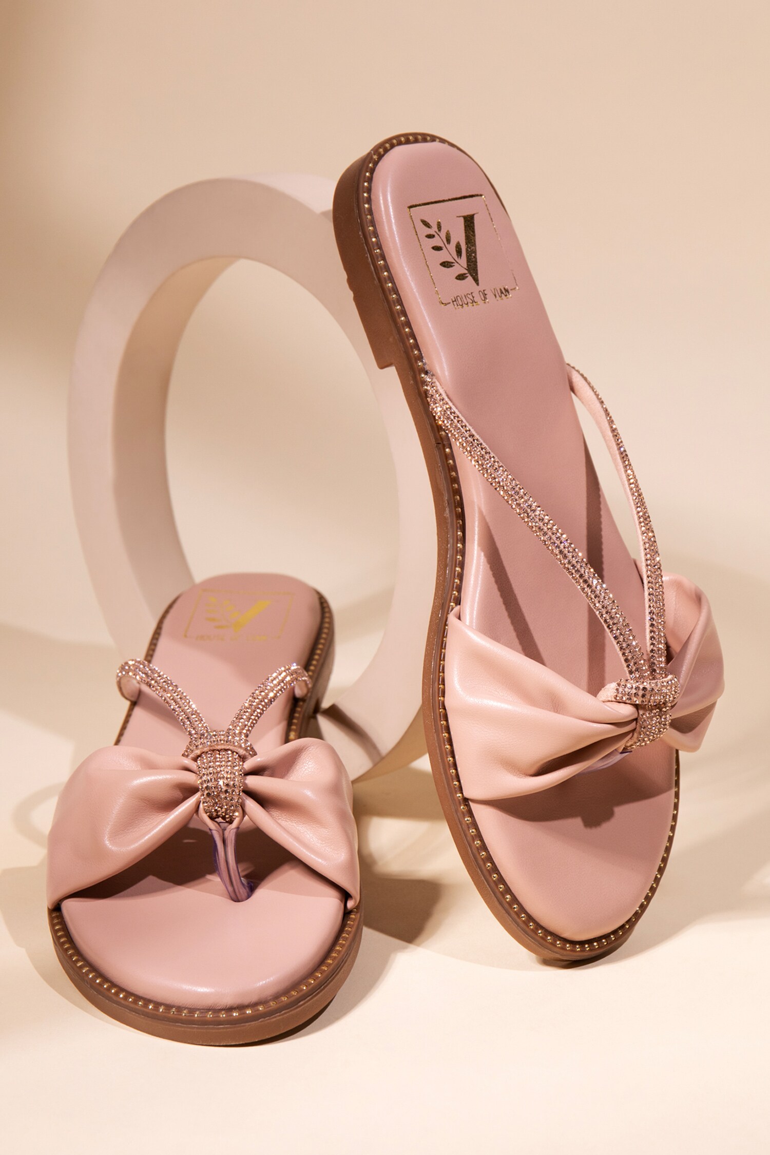 Buy Beige Swarovski Krystal Strap Embellished Flats By House Of Vian