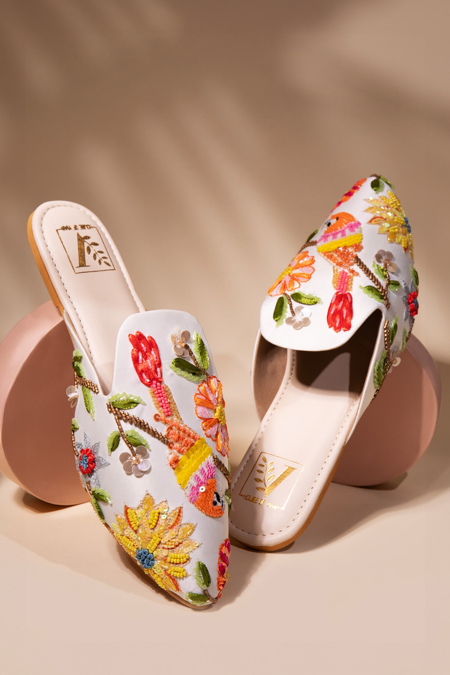 Buy Multi Color Sequins Love Bird Embellished Mules by House of Vian ...