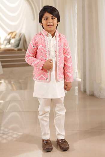 Buy Pink Georgette Embroidered Mirror Jacket Pant Set For Girls by ...
