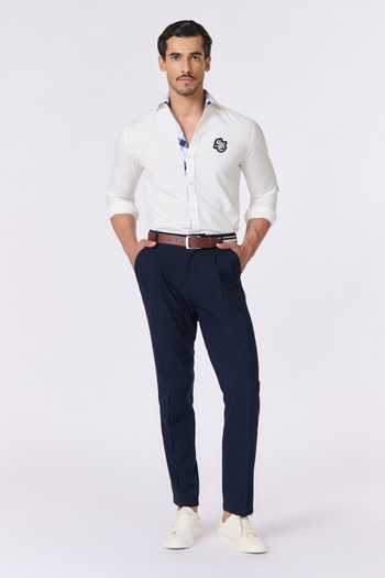 Buy Off White Terylene Embroidered Thread Plain Full Sleeve Shirt For ...
