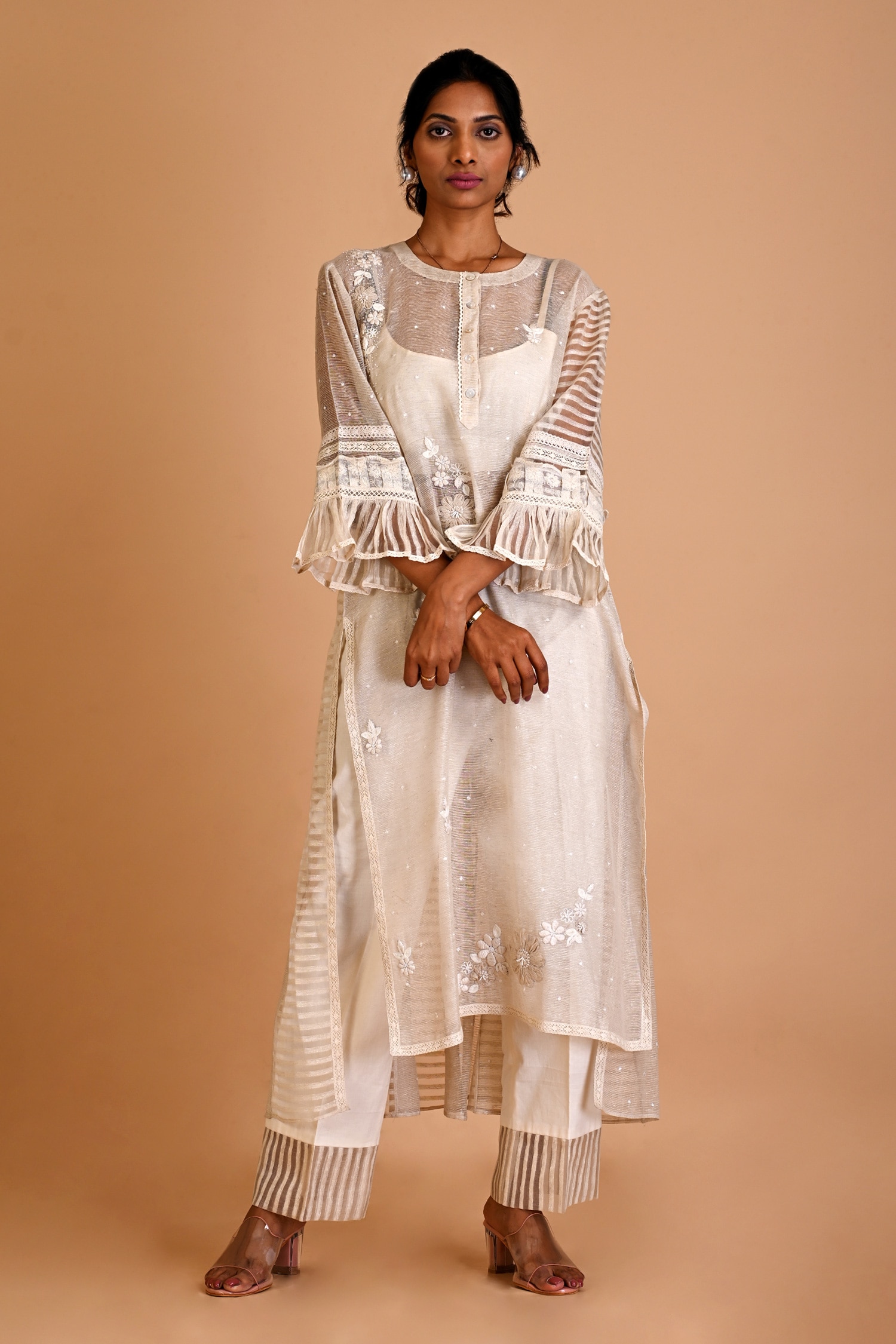 Buy Ivory Jute Silk Hand Embroidered Floral Round Magnolia Tunic With ...