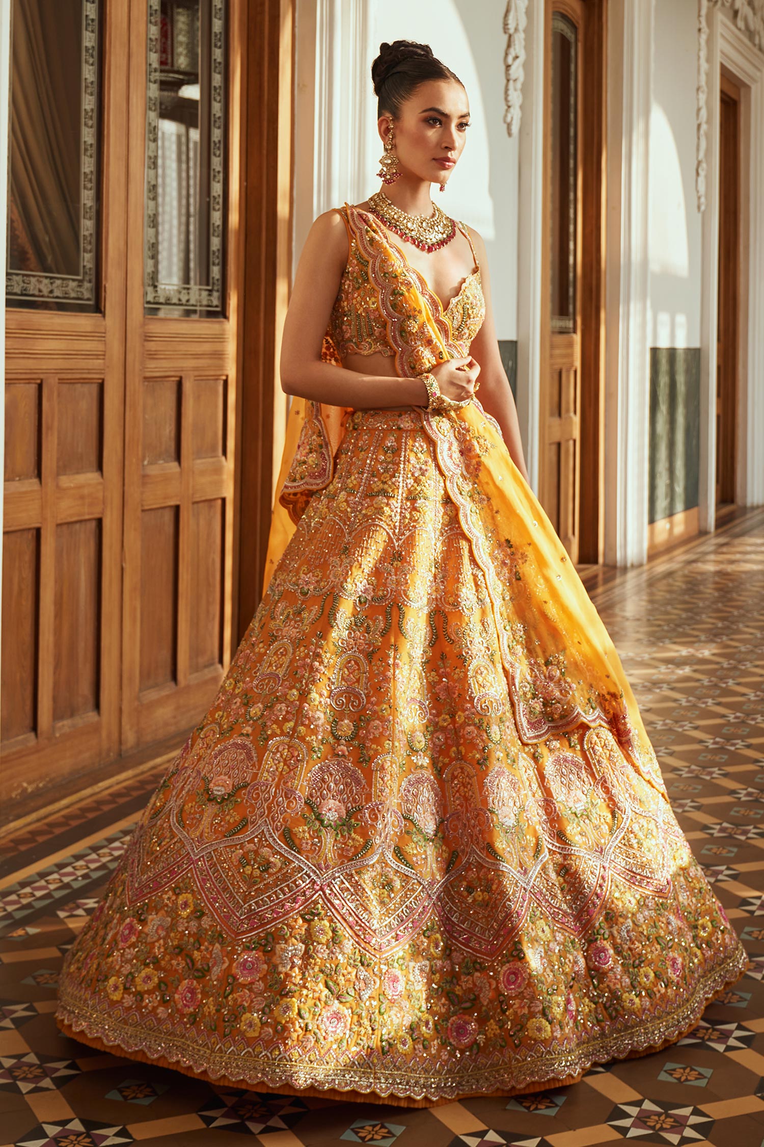 Buy Yellow Organza Embroidery Flower Sweetheart Daisy Sunset Bridal ...