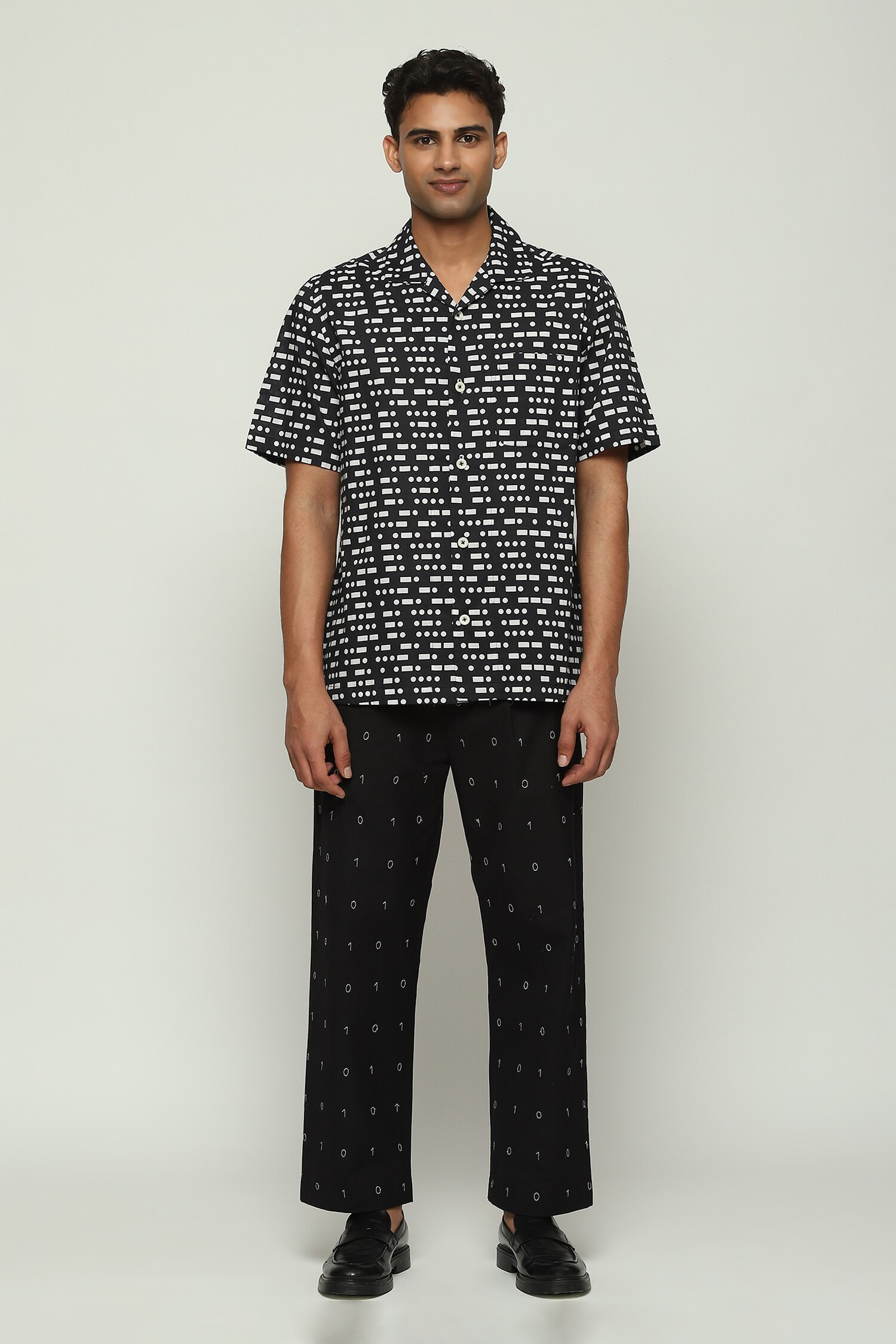 Buy White Cotton Printed Morse Code Shirt For Men by Abraham & Thakore ...