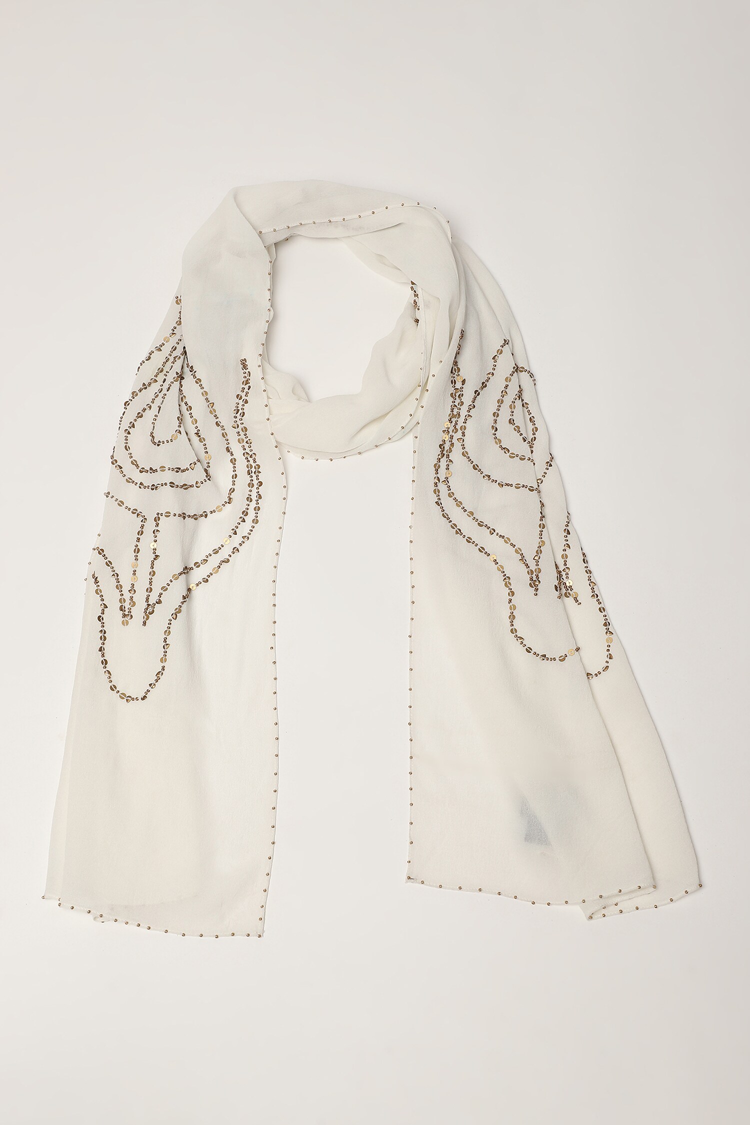 Buy Ivory Sequins Ottoman Tulip Embroidered Scarf by Abraham & Thakore ...