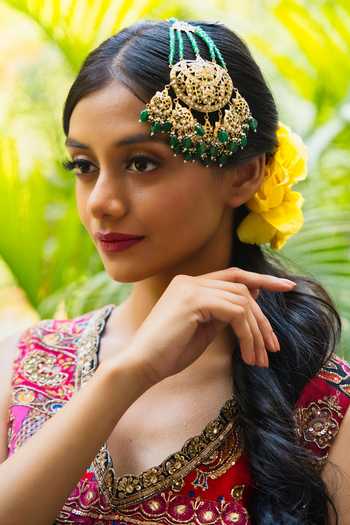 Buy Green Stone Jadau Studded Multi-level Paasa by Queens Jewels Online ...