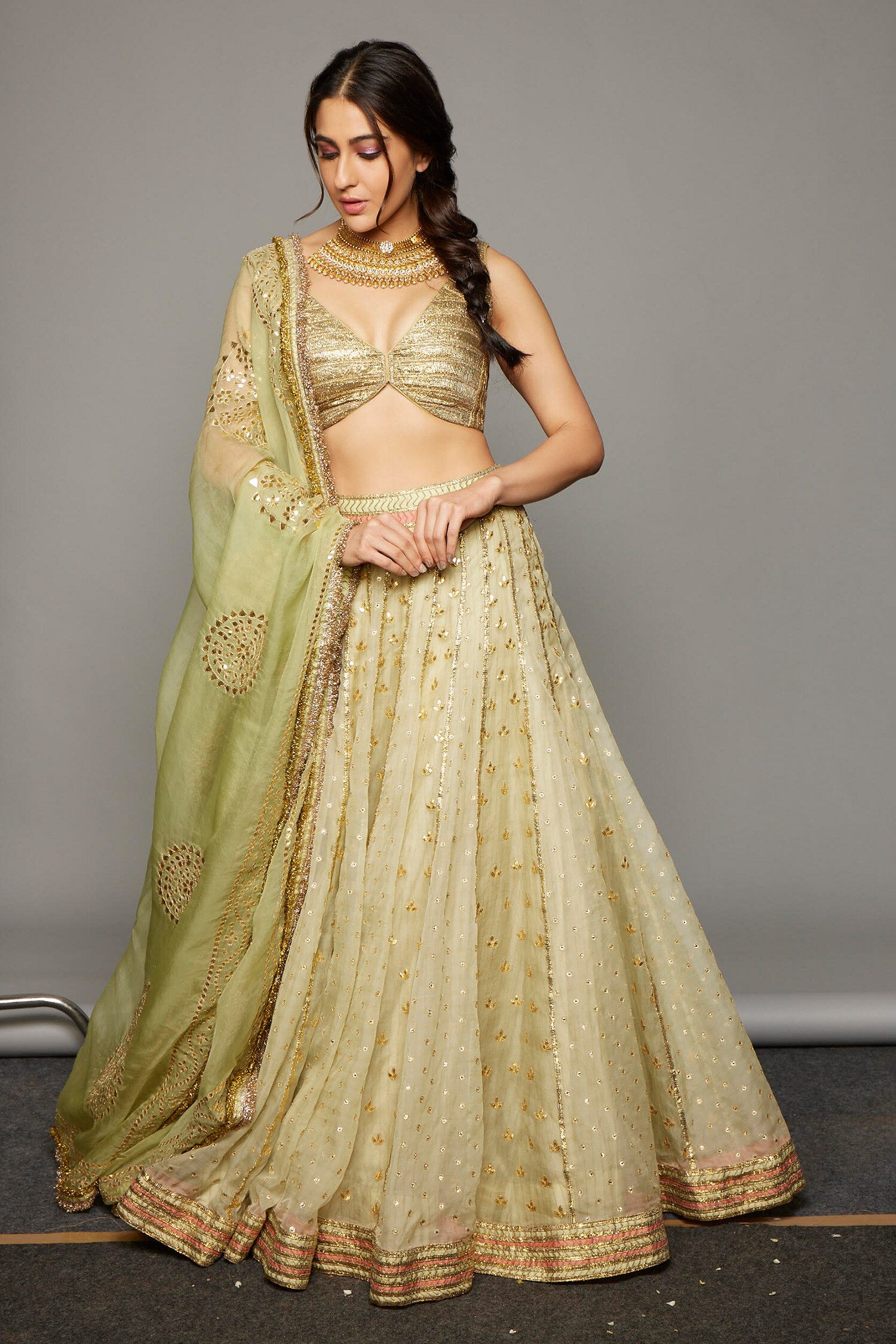 Buy Green Silk Organza Embellished Gota Patti Lehja Embroidered Bridal Lehenga Set For Women by ...
