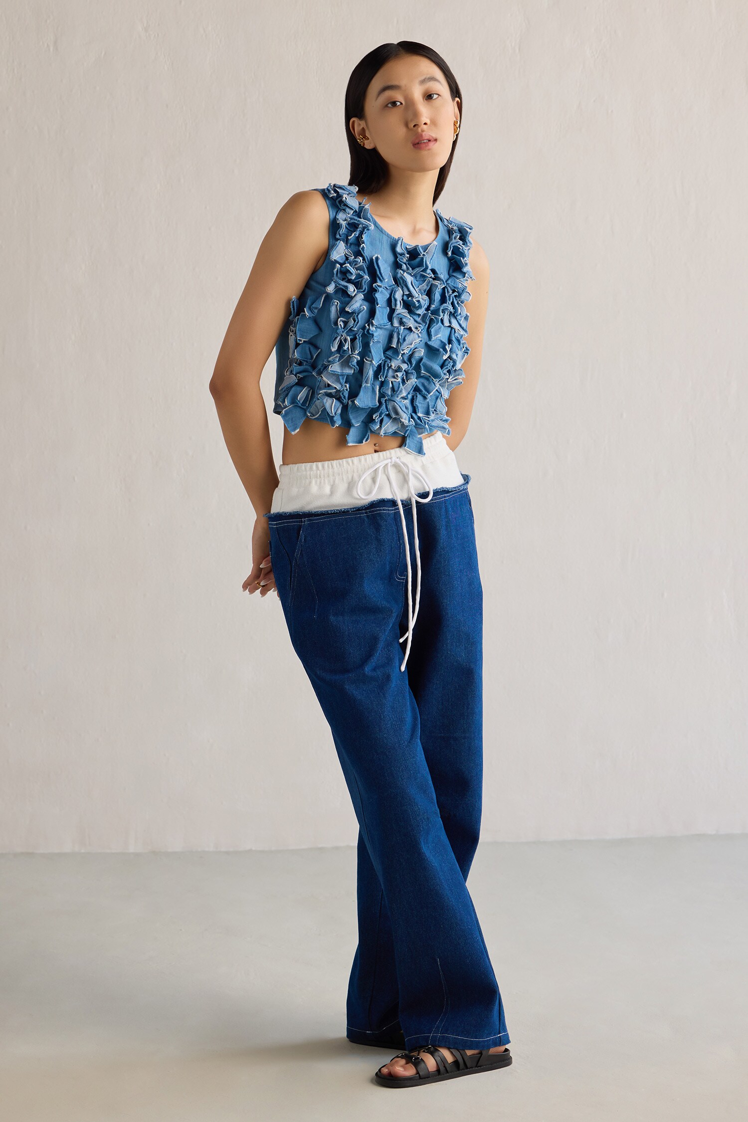 Buy Blue 100% Cotton Round 3d Laser Cut Top For Women by Mellowdrama ...