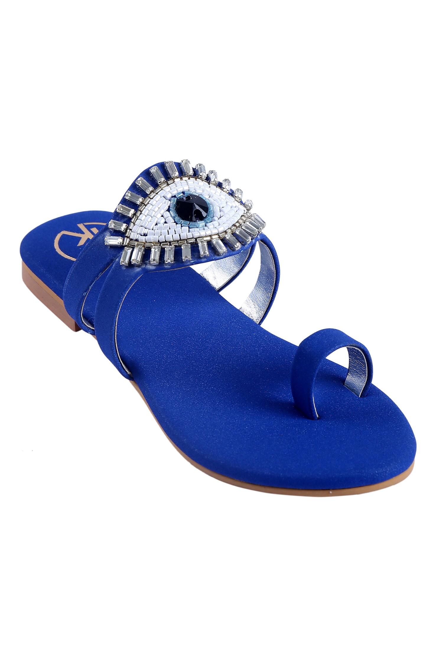 Buy Blue Crystal Nazar Evil Eye Embroidered Toe Ring Flats For Girls by ...