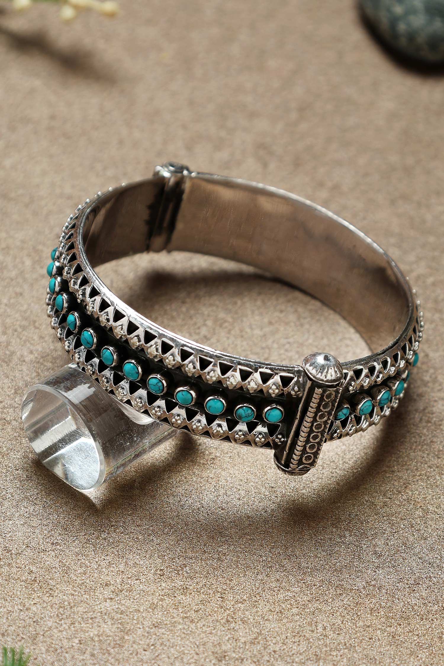 Buy Blue Turquoise Stone Embellished Kada by Mero Jewellery Online at ...