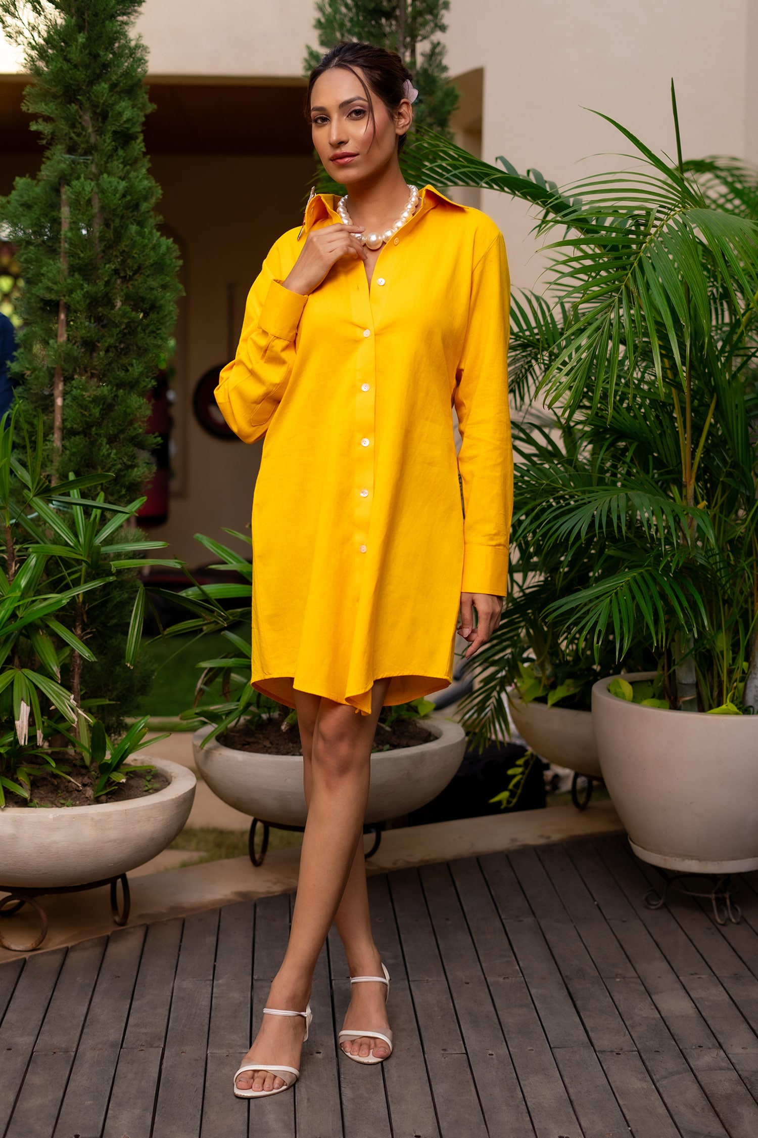 Buy Yellow Cotton Embroidered Thread Collared Flower And Bird Shirt ...