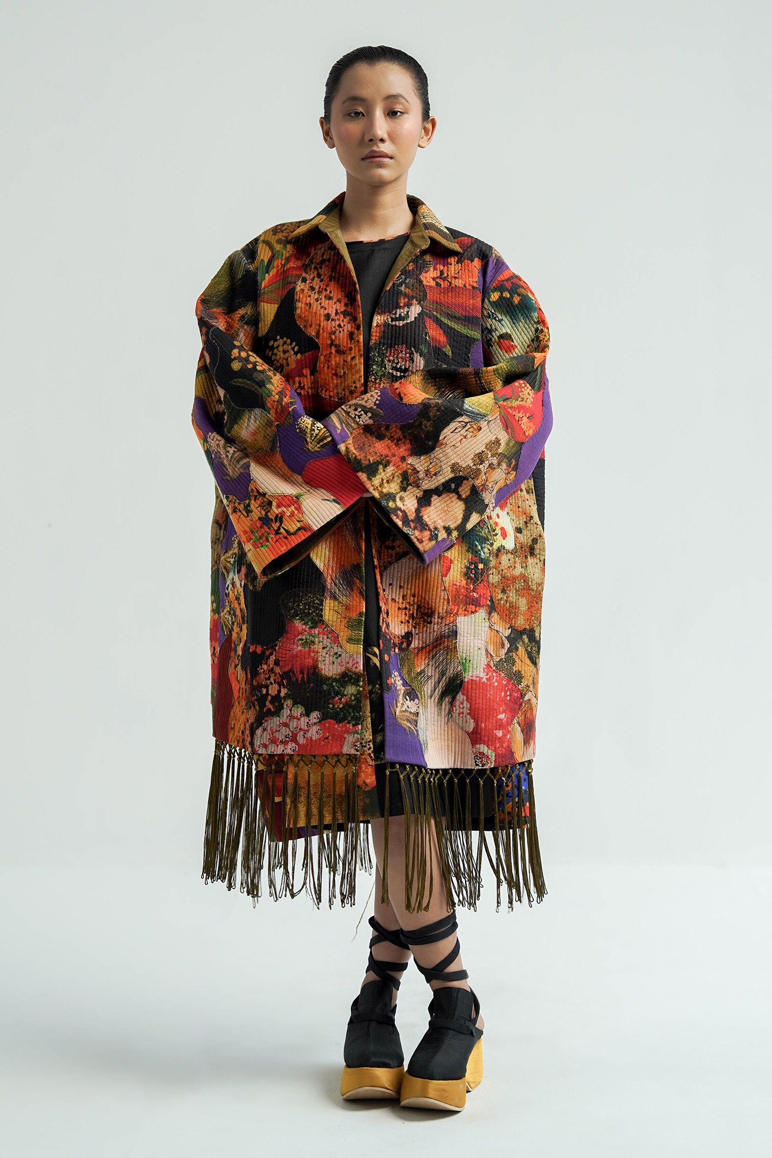 Buy Multi Color Cotton Embroidered Patchwork Collar Pachi Overlay For ...