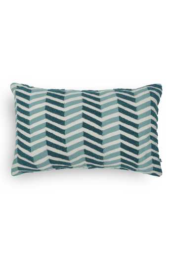 Buy Green 86% Linen Chevron Lahar Rectangle Shaped Cushion Cover by ...