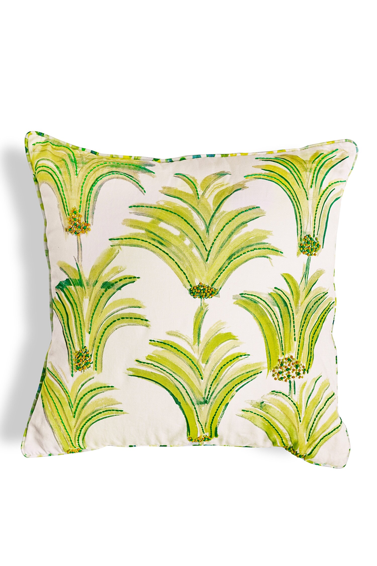 Buy Green 100% Cotton Hand Painted Spring Cushion Cover by Onset Homes ...