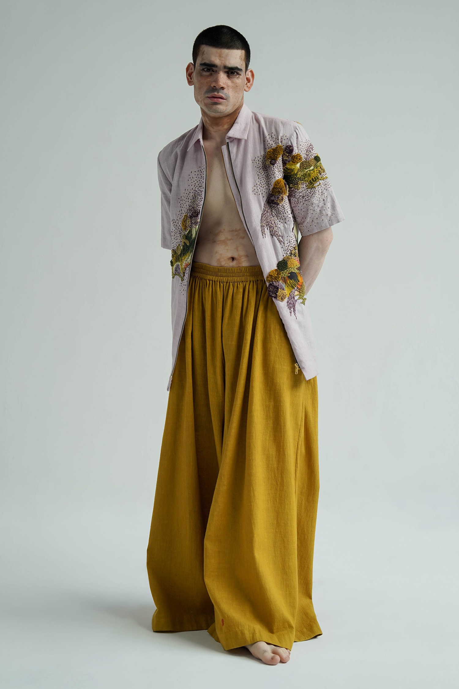 Buy Yellow Hand Embroidered Thread Lime Gathered Sumo Pant For Men by ...