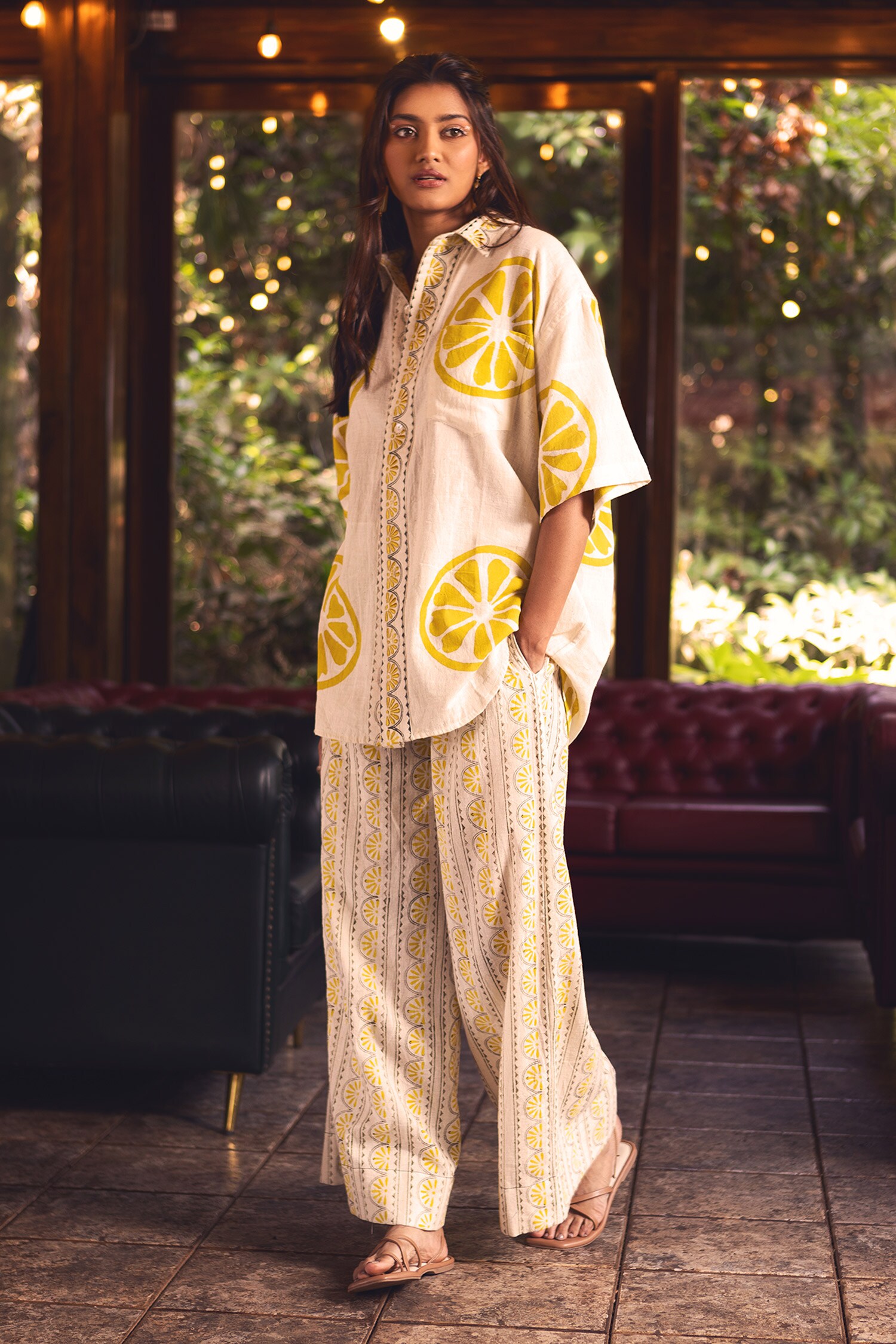 Buy Yellow Kala Cotton Printed Slice Lemon Collar Citrus Shirt For ...