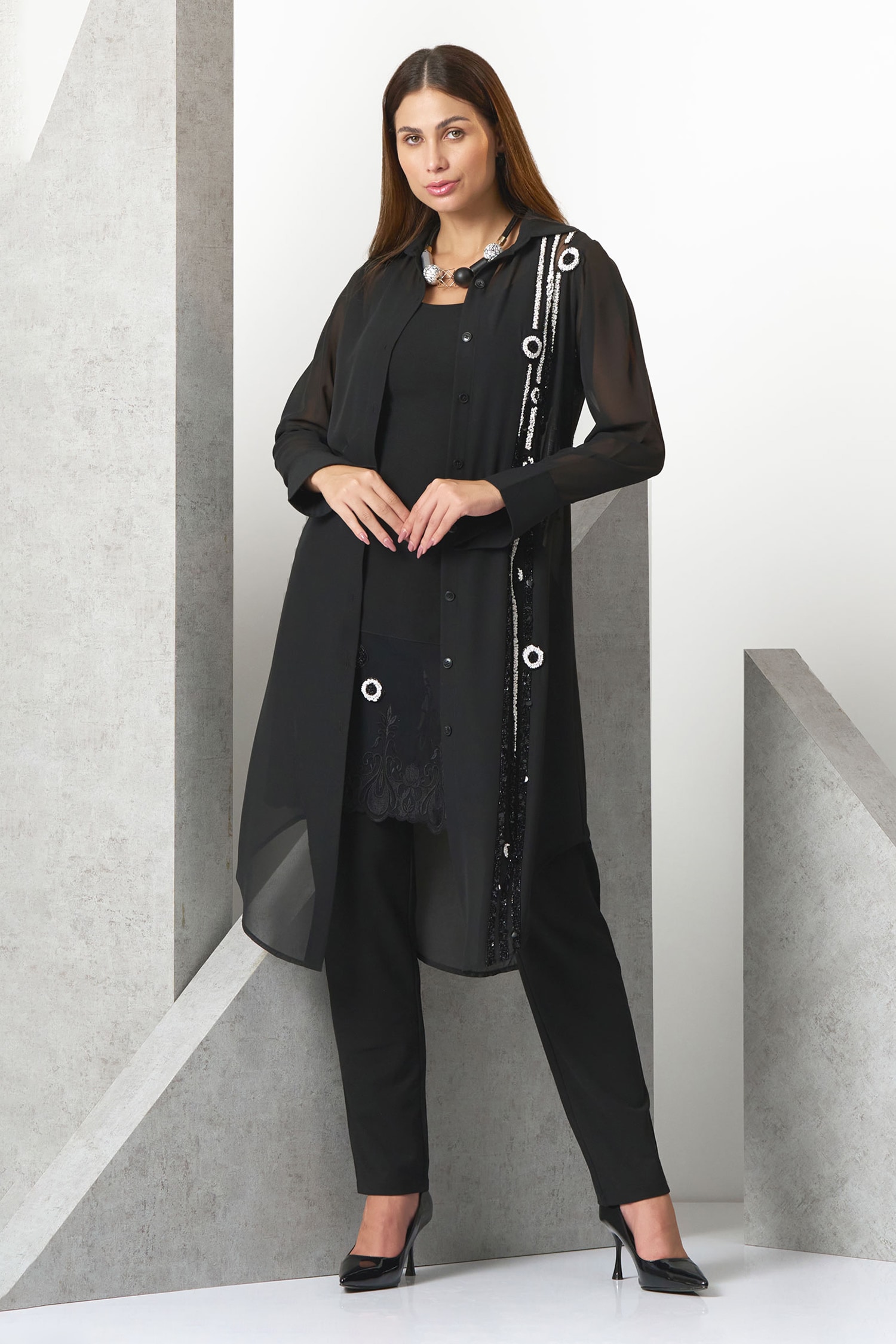 Buy Black Sequin (100% Polyester) Hand Embroidered Inner U Kurta Pant ...