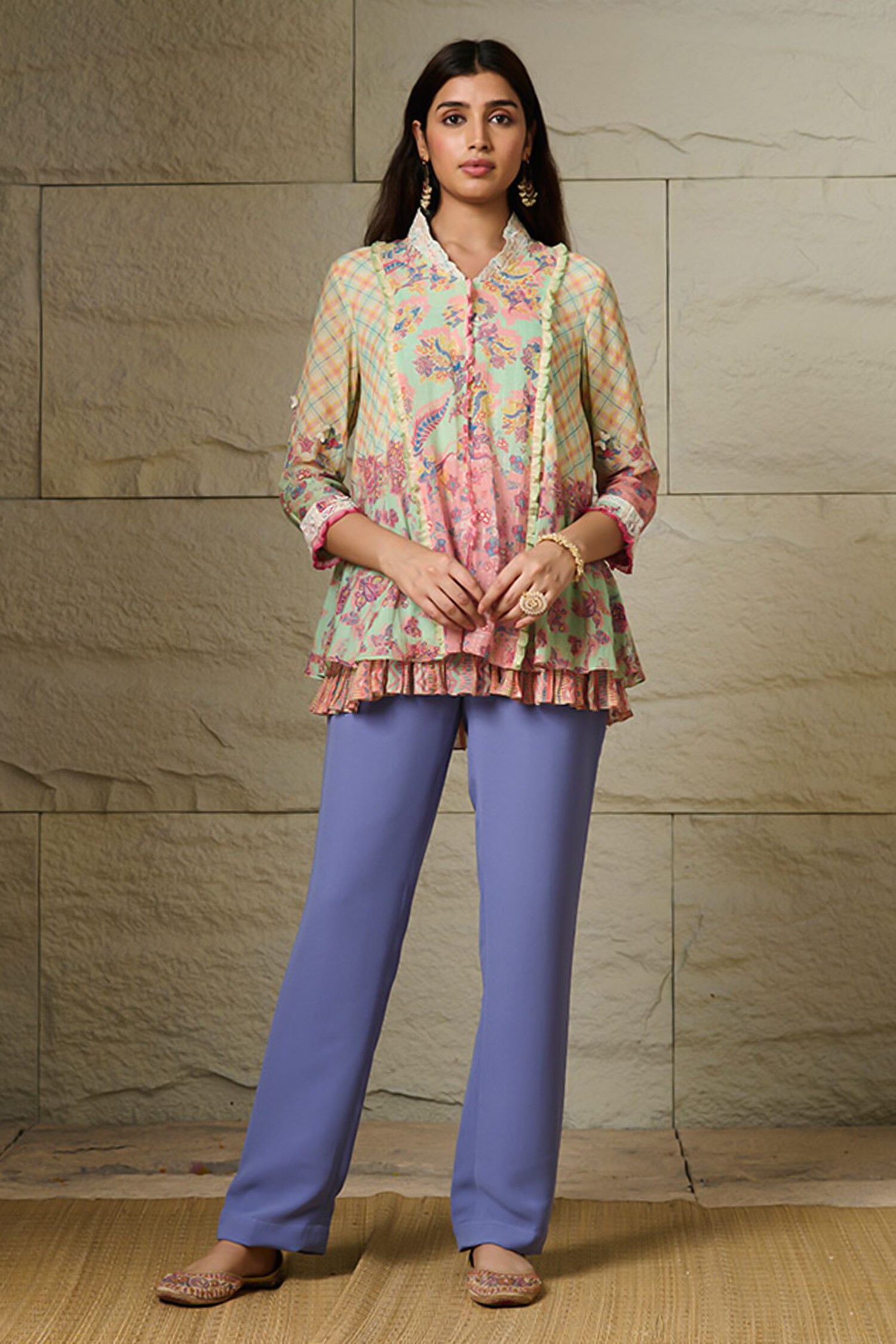 Buy Ivory Tunic100% Cotton (bemberg) Embroidered V Neck Amor Collar Top ...