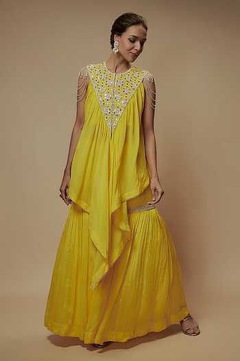 Buy Yellow Tunic And Garara Silk Chiffon Embellished Sequin Yoke ...