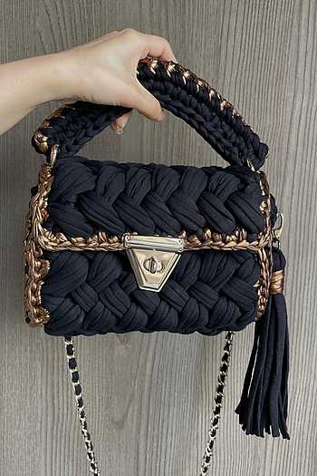 Buy Black Solid Cotton Yarn Braided Sling Bag With Strap by BIJIT ...