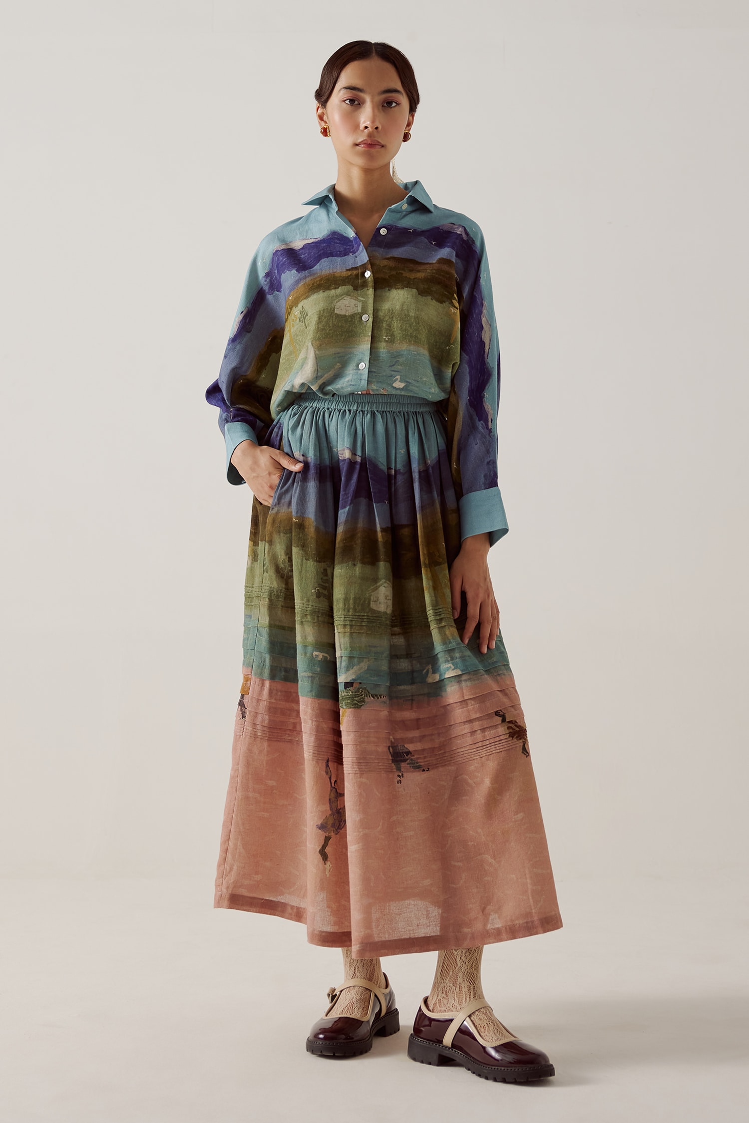 Buy Multi Color Cotton Printed Skater Collared Ruby Shirt With Pant For ...