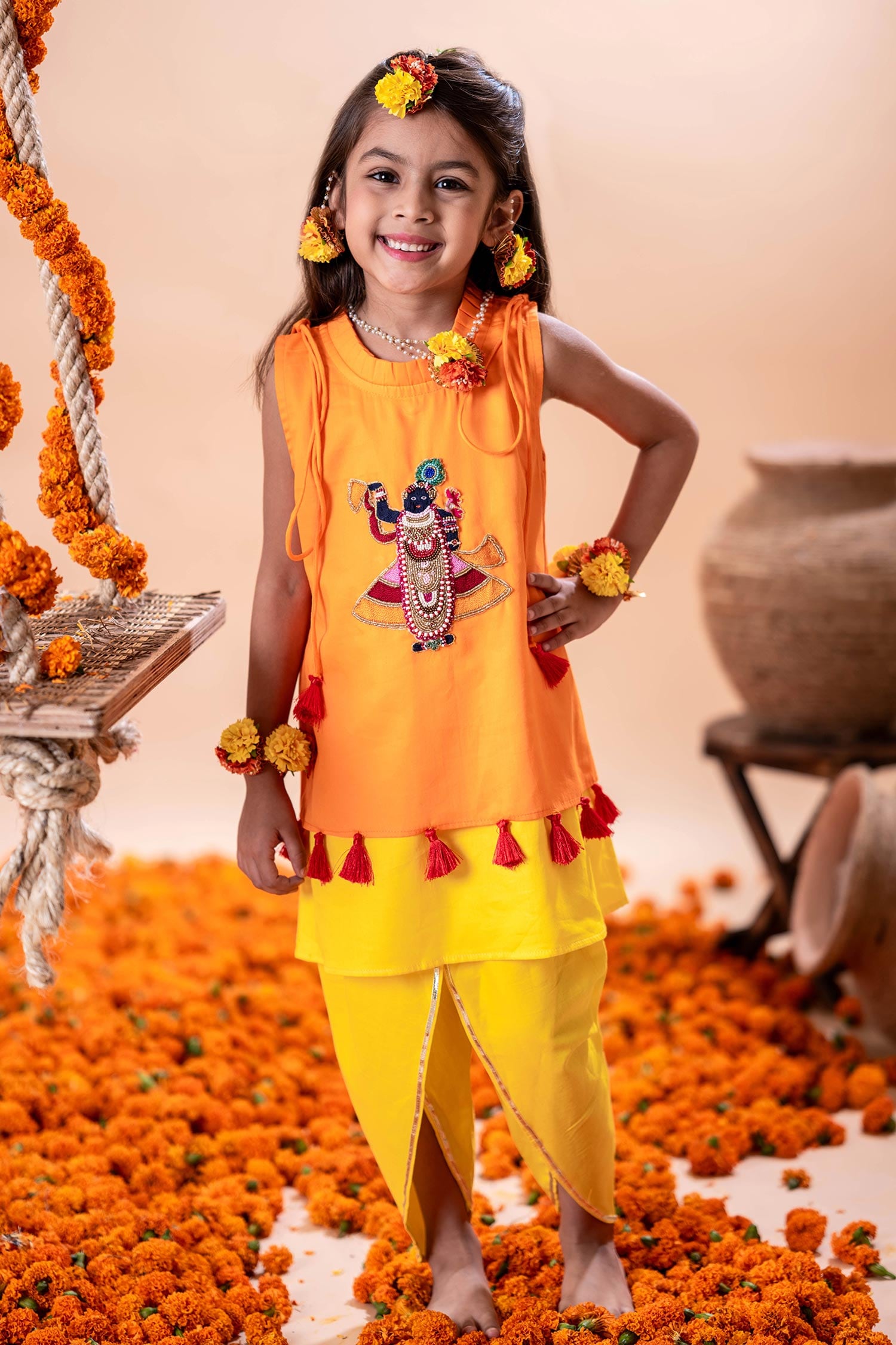 Buy Orange Cotton Silk Embroidered Thread Venkateshwara Hand Kurta And ...