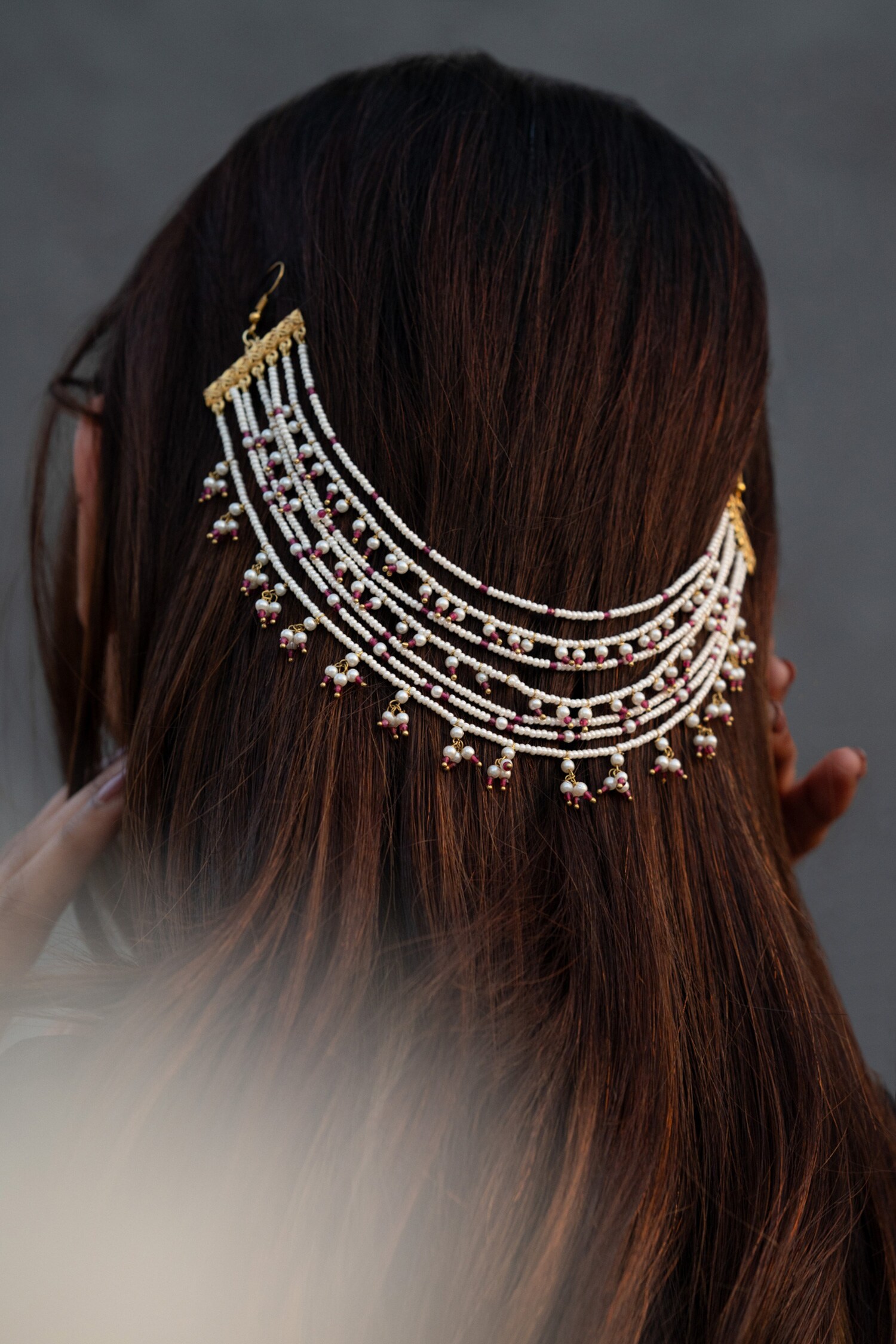 Buy Red Shell Pearls Multi-layer Braid Pin by Do Taara Online at Aza ...