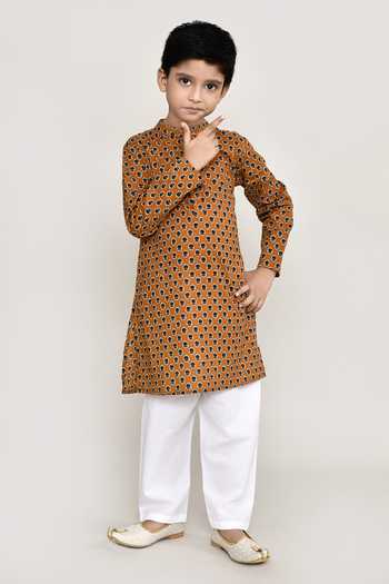 Buy Yellow Cotton Printed Floral Buta Kurta With Pant For Boys by ...