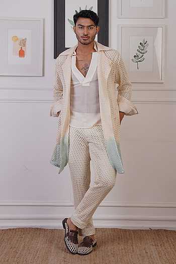 Buy Beige Embellished Overlay Set For Men by Ankur J Online at Aza ...
