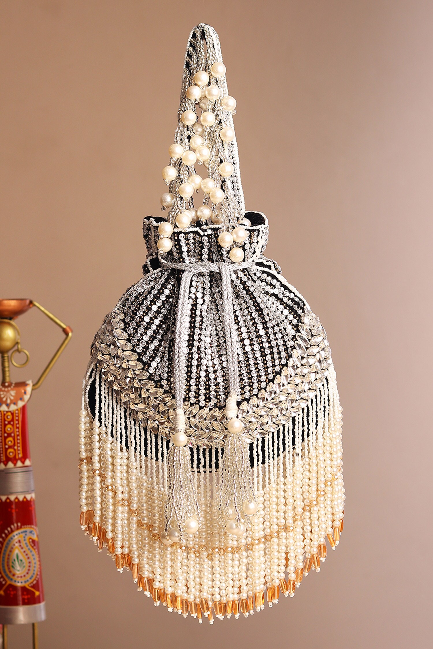 Buy Black Embellished Nightshade Velvet Crystal Potli by House of ...