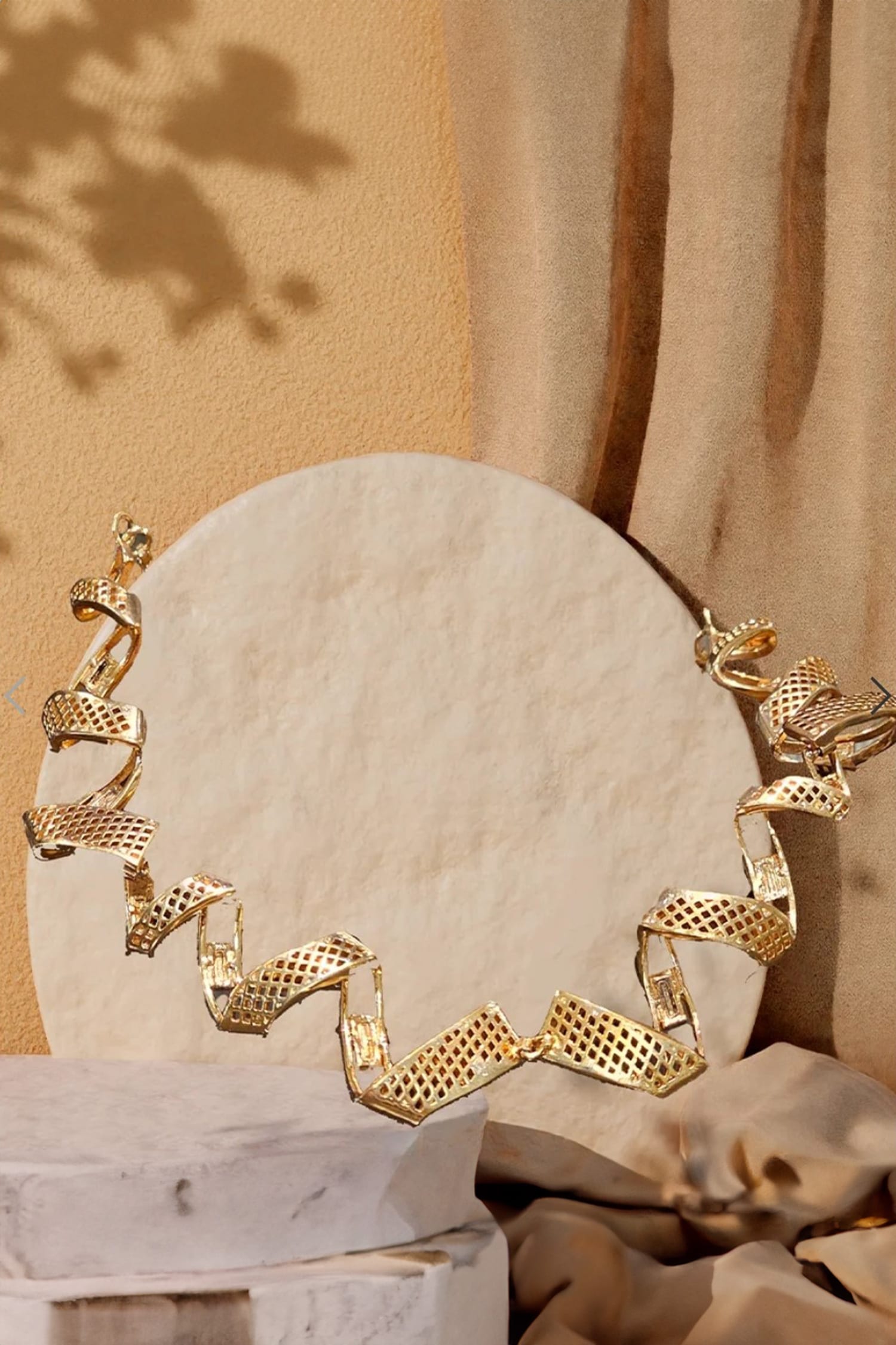 Buy Gold Plated Spirale Jaali Pattern Necklace by Gaurish bespoke ...