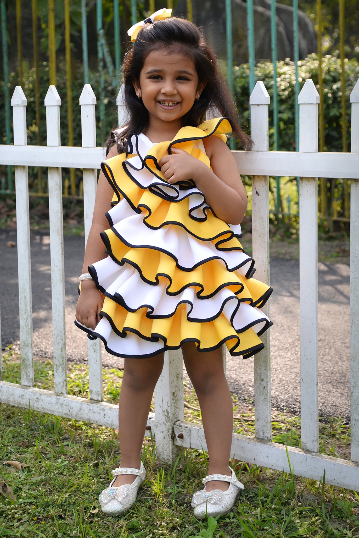 Buy Yellow Neoprene Plain Ruffle Dress For Girls by Toplove Online at ...