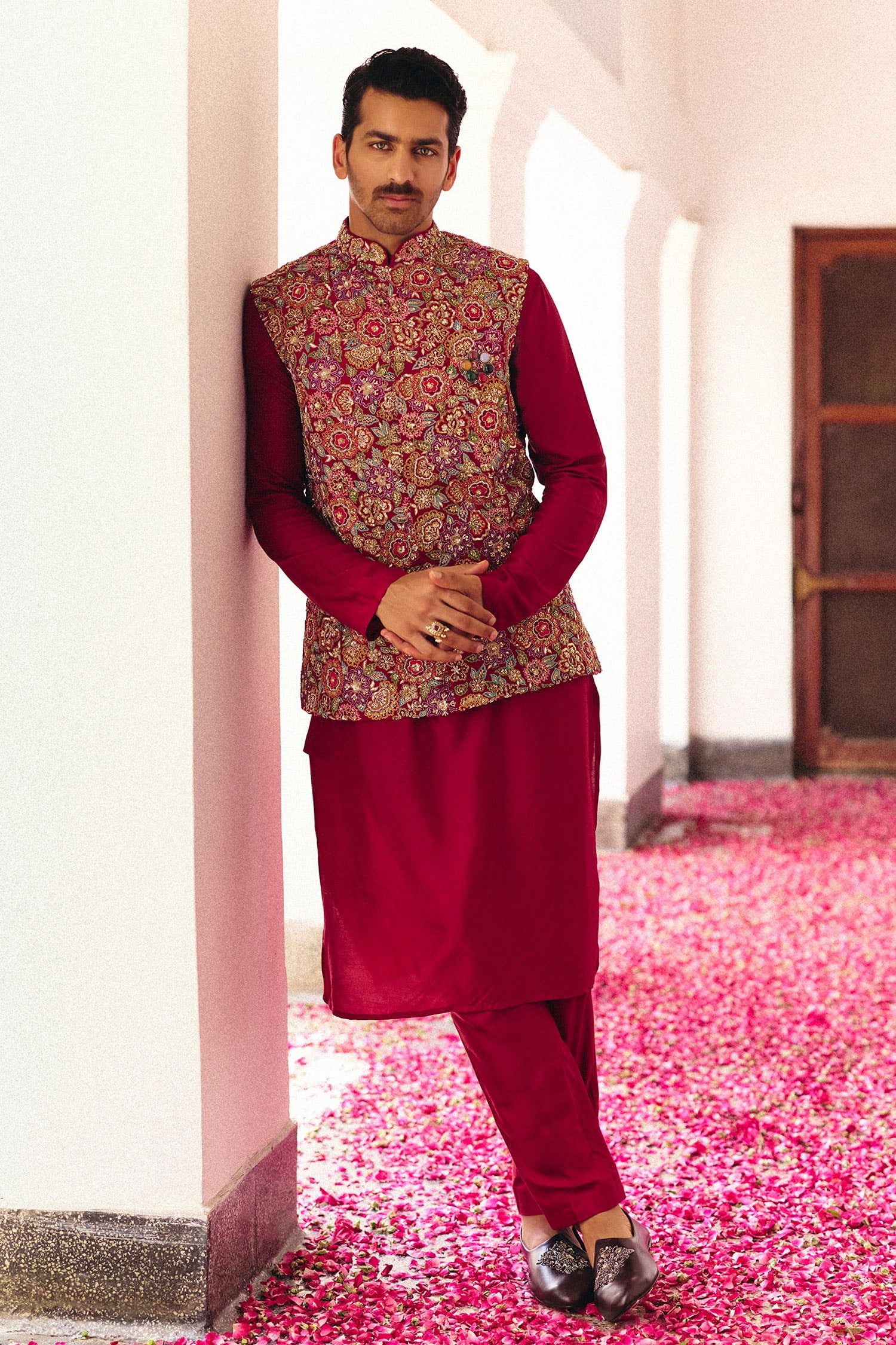 Buy Maroon Bundi Raw Silk Embroidered Resham Anvit And Zardosi Kurta ...