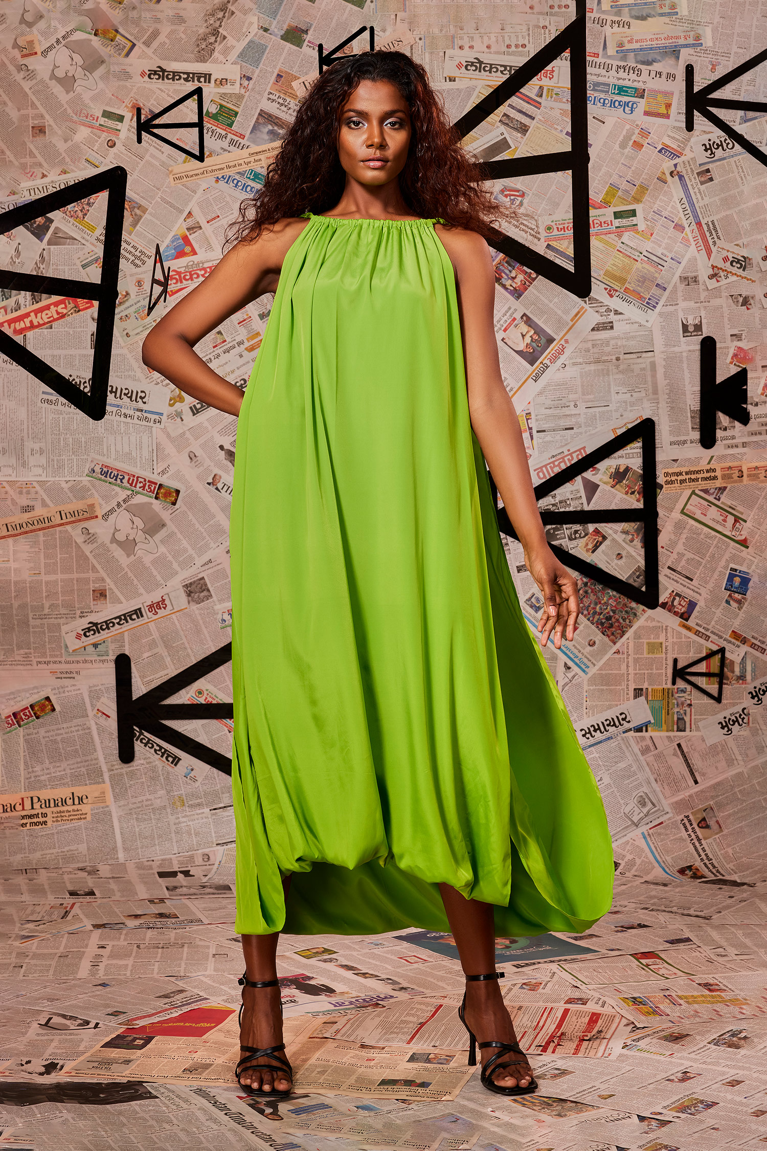 Buy Green 100% French Crepe Halter Neck Toga Midi Dress For Women by ...