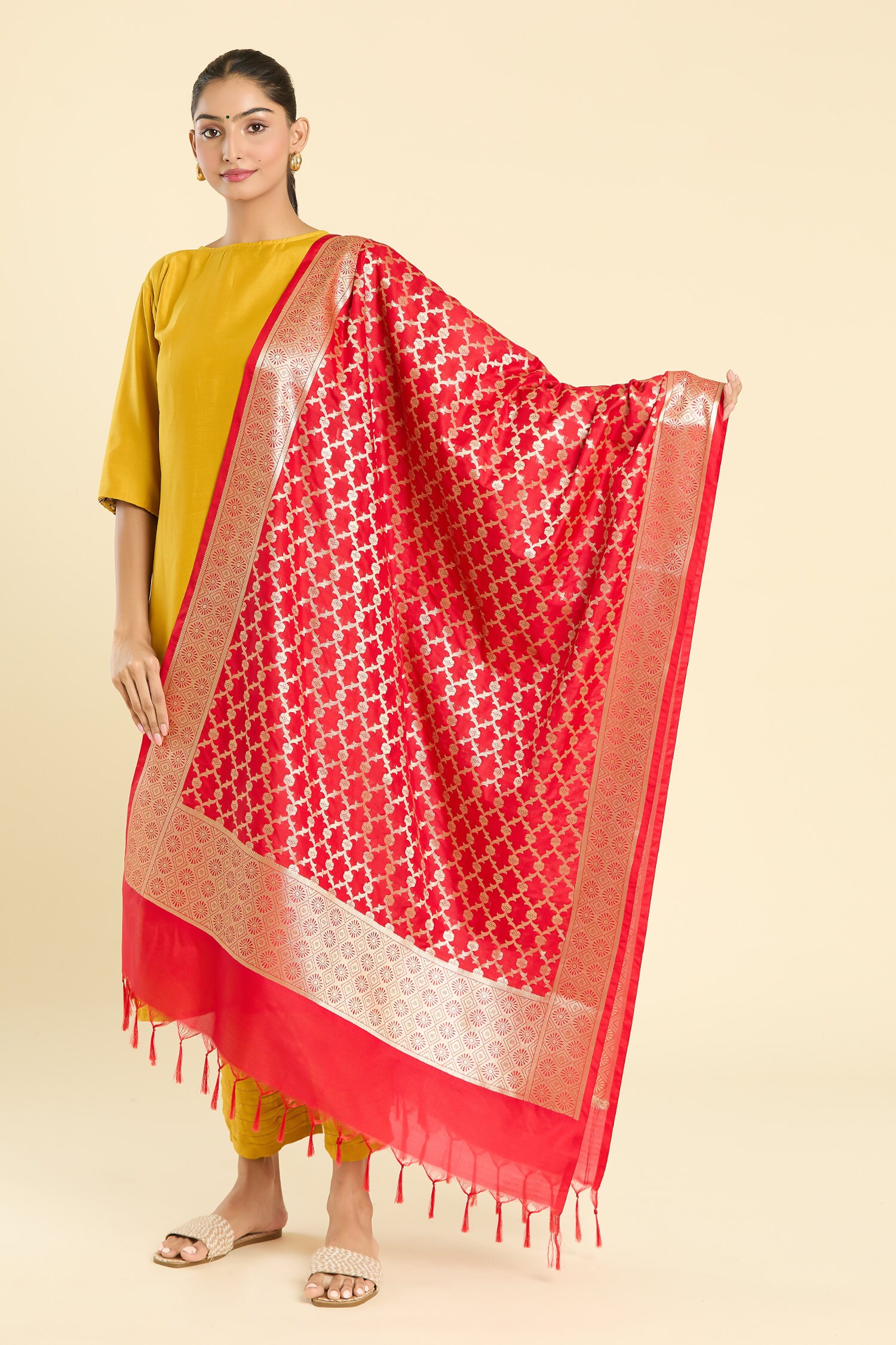 Buy Red Art Silk Woven Diamond Dupatta For Women by Adara Khan Online ...