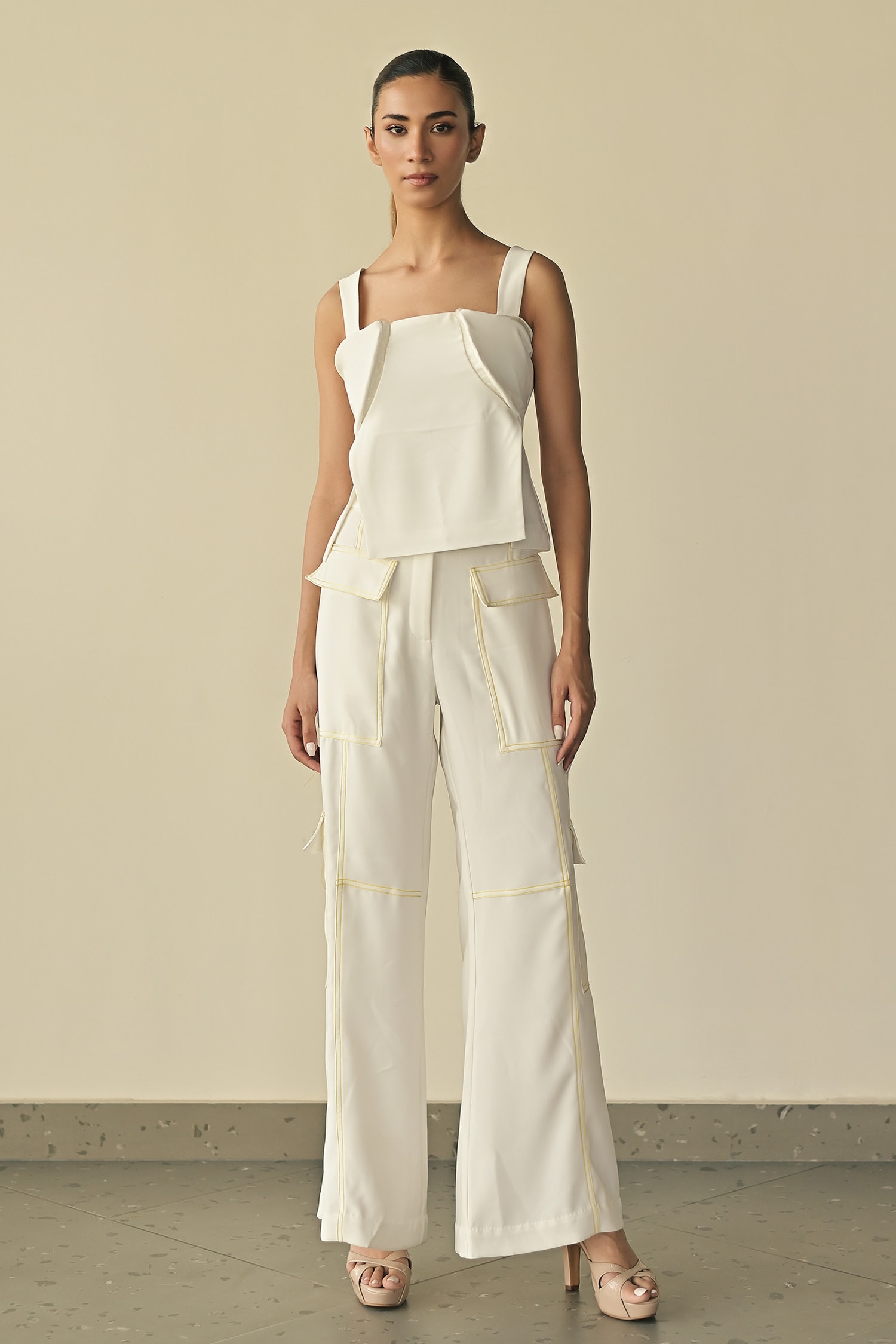 Buy White Microfibre Contoured Solid Slit Top And Seam Line Stitched ...