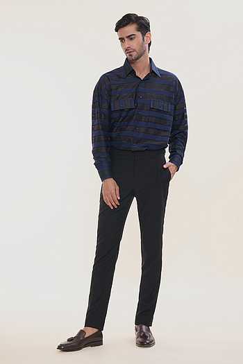 Buy Blue Net Stripes Classic Shirt For Men by Prima Czar Online at Aza ...