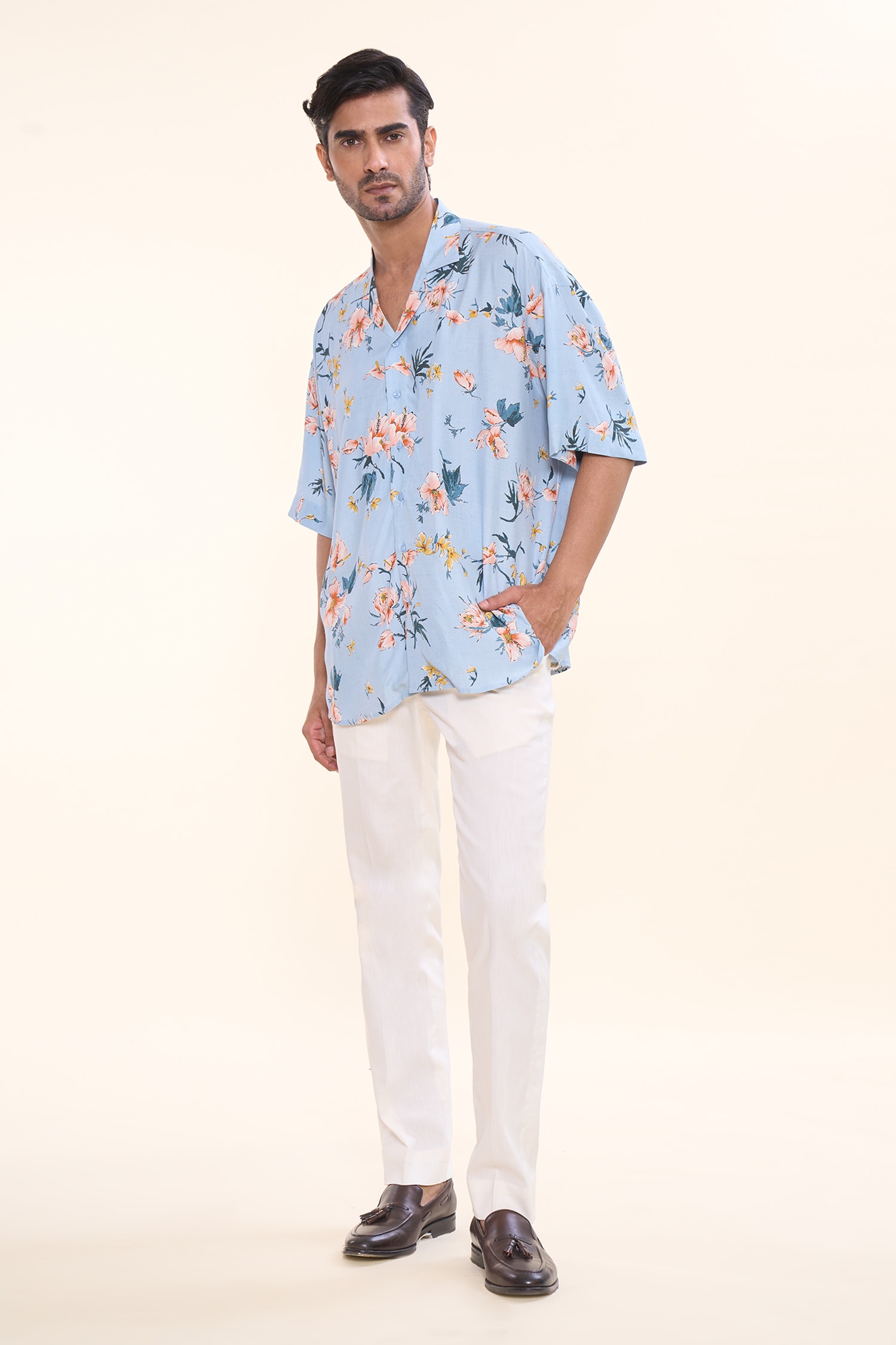 Buy Sky Blue Rayon Print Floral Shirt For Men by Prima Czar Online at ...