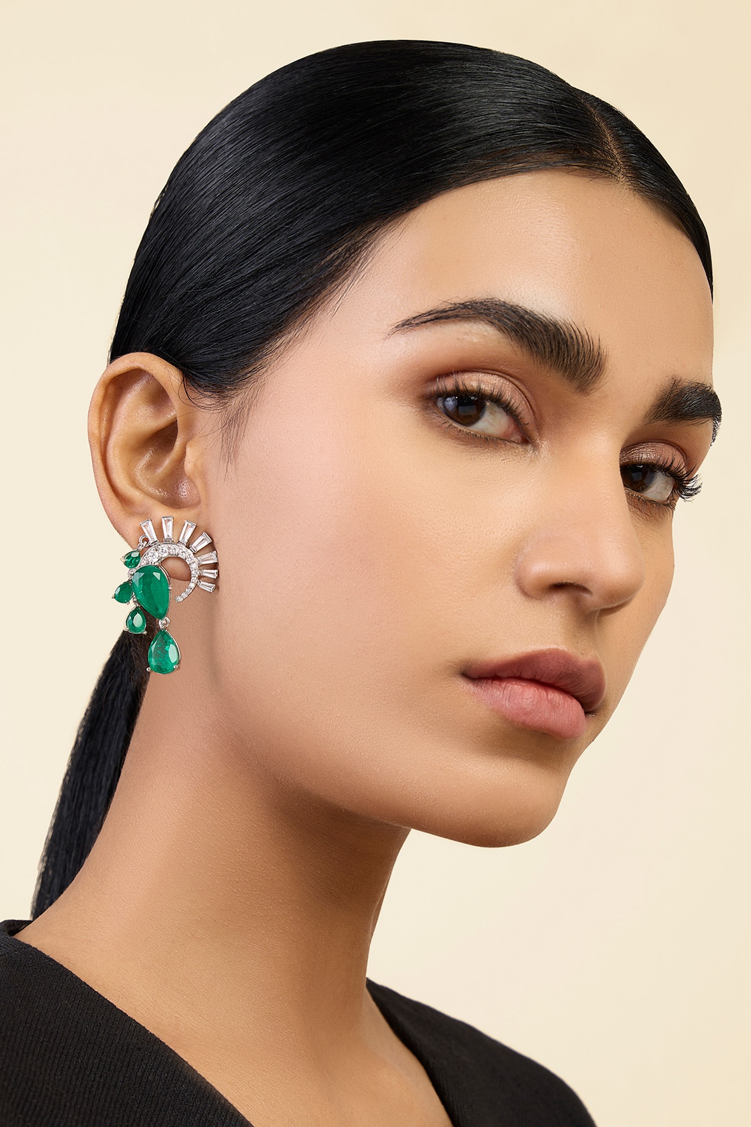 Buy Green Cubic Zirconia Mor Emerald Statement Studs by ISHARYA Online at Aza Fashions.