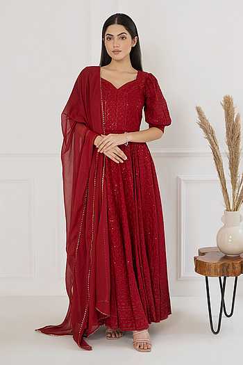 Buy Maroon Rayon Embroidered Thread Sweetheart Sequin And Anarkali With ...