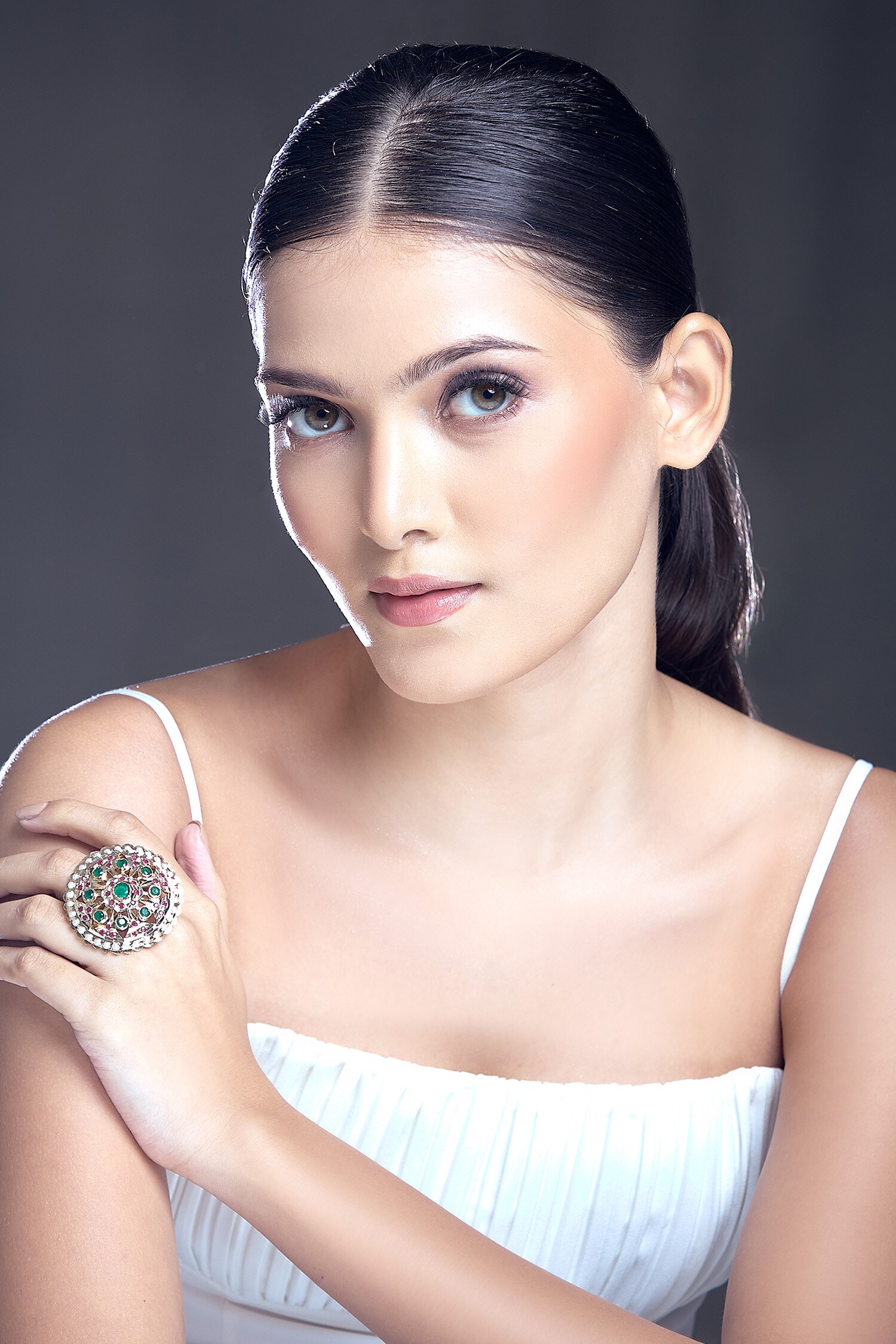 Buy Gold Plated Emerald Stone Embellished Ring by Moh-Maya by Disha ...