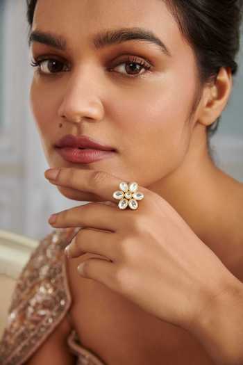 Buy Gold Plated Polki Floral Ring by Paisley Pop Online at Aza Fashions.