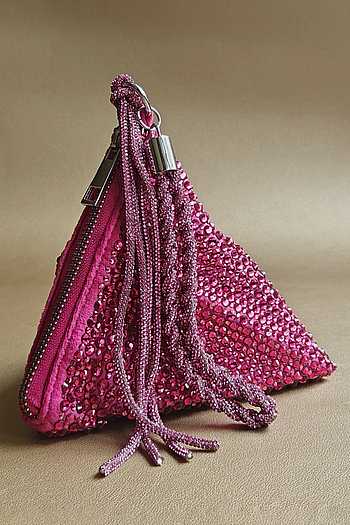 Buy Pink Swarovski Crystals Delhi Embellished Pyramid Bag by Plode ...