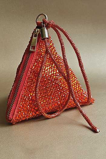 Buy Orange Swarovski Crystals Delhi Embellished Pyramid Bag by Plode ...