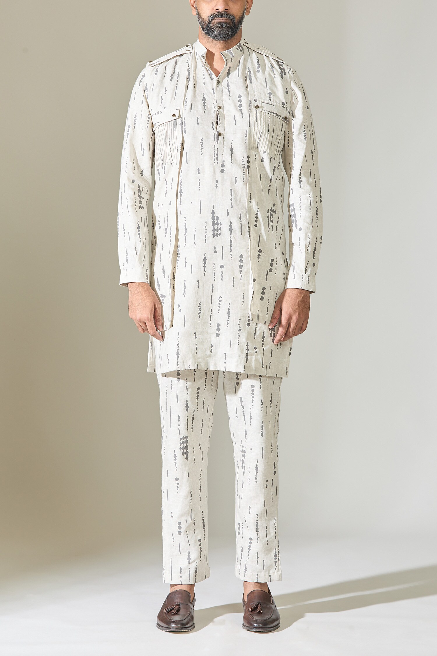 Buy White Printed Abstract Polka Pathani Kurta And Pant Set For Men by ...