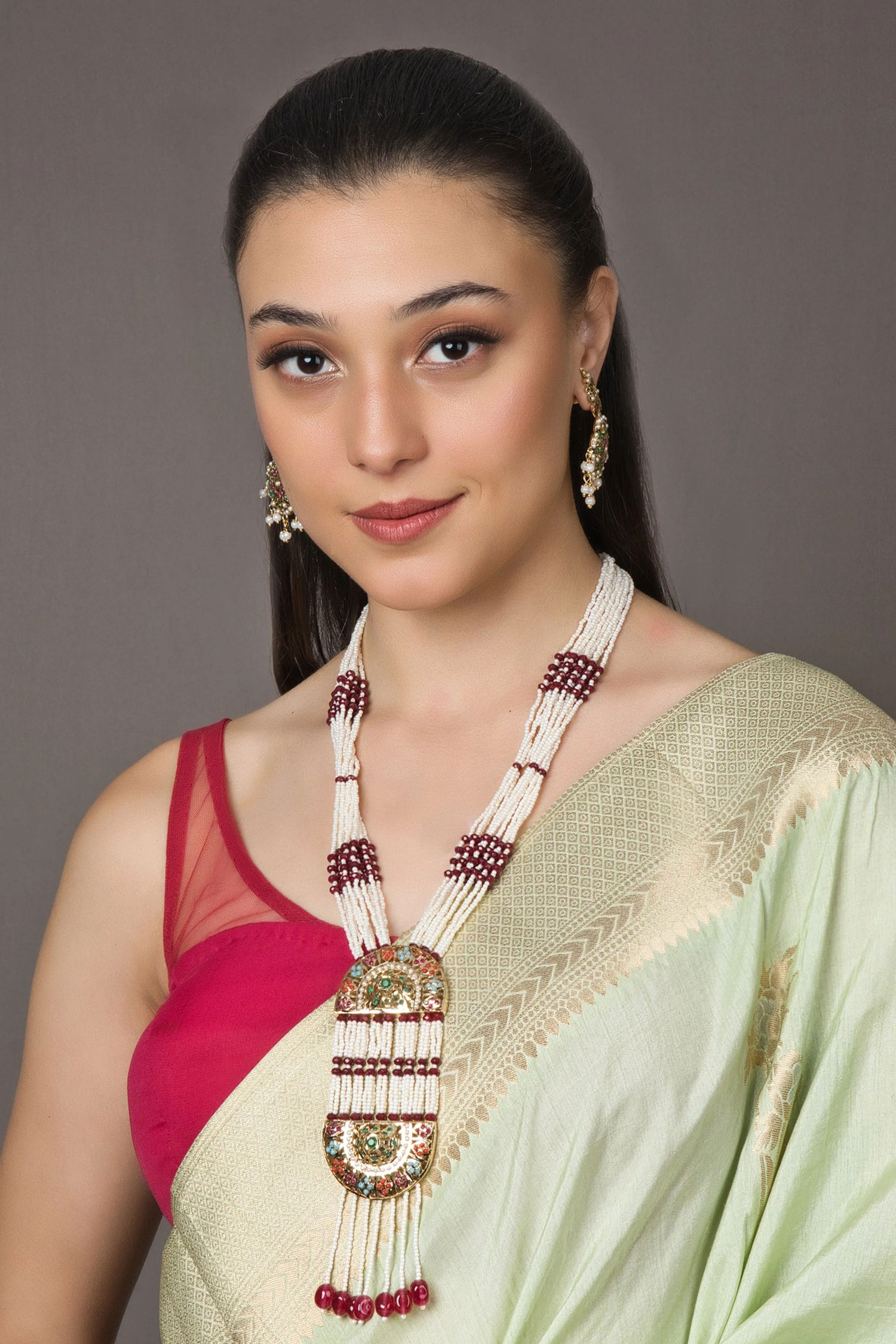 Buy Multi Color Bead Enchanting Double Half Moon Necklace Set by Queens ...