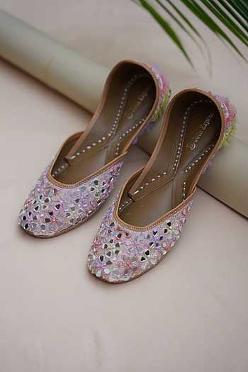 Buy Pink Mirror Bloom Embroidered Juttis by Jutti Express Online at Aza ...