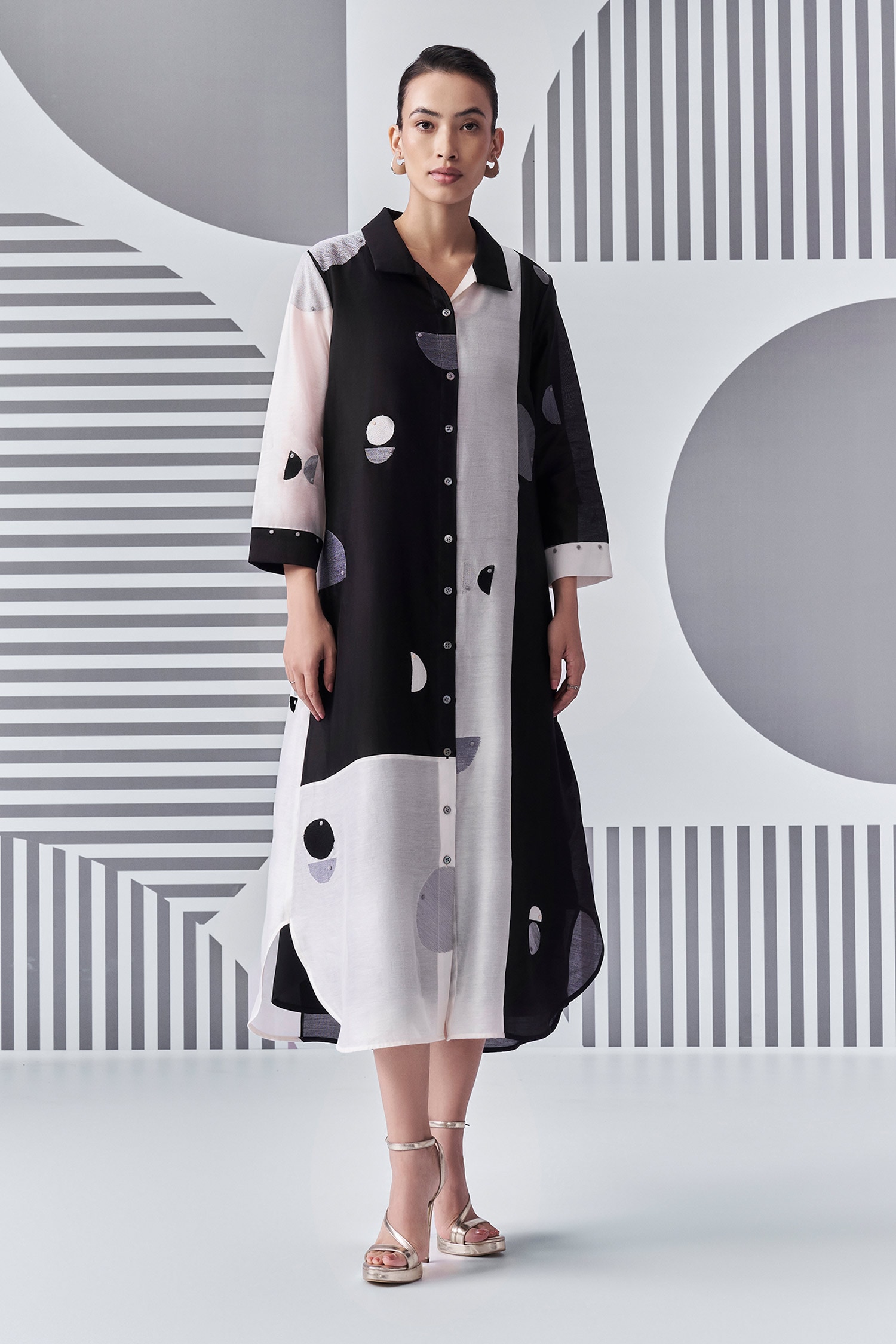 Buy Black Dress Chanderi Silk Embroidery Thread Collar Shirt For Women ...