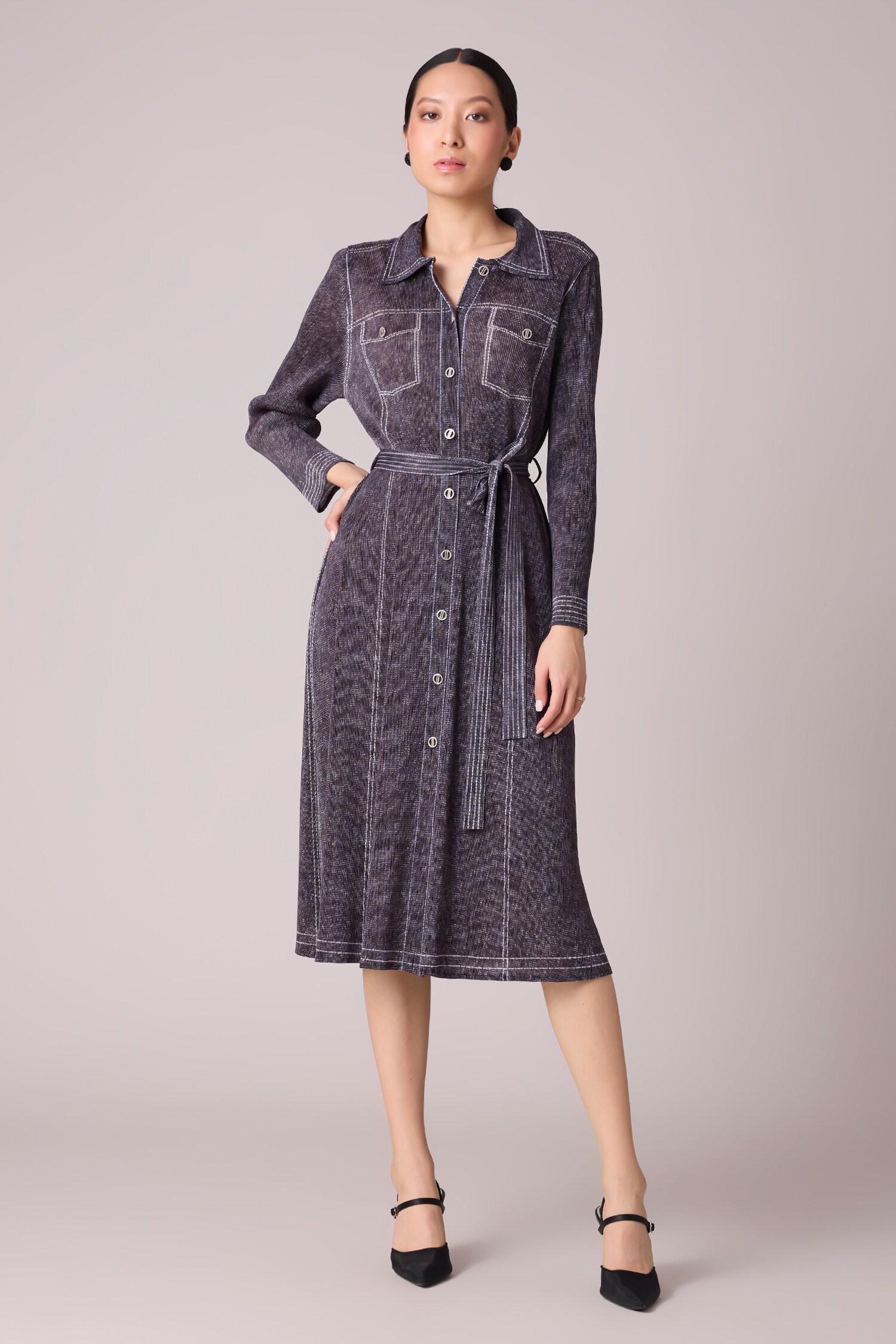 Buy Grey 100% Polyester Embroidery Stitchline Thread Collar Levy Shirt ...