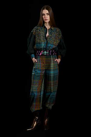 Buy Multi Color Cotton Print Checks Indus Checkered Pant For Women by ...