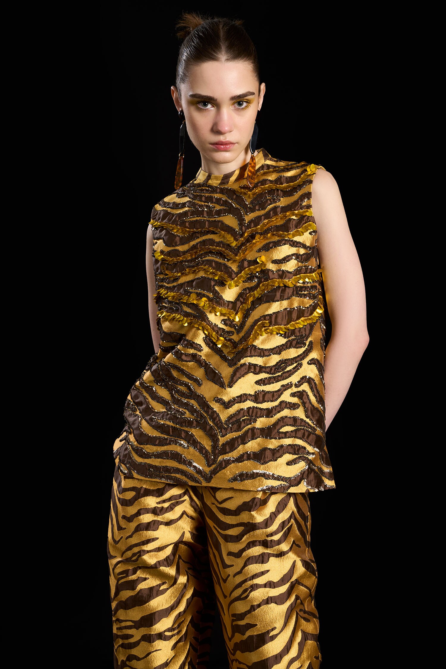 Buy Gold Polyester Woven Sequins Band The Dunes Top For Women by Rara ...